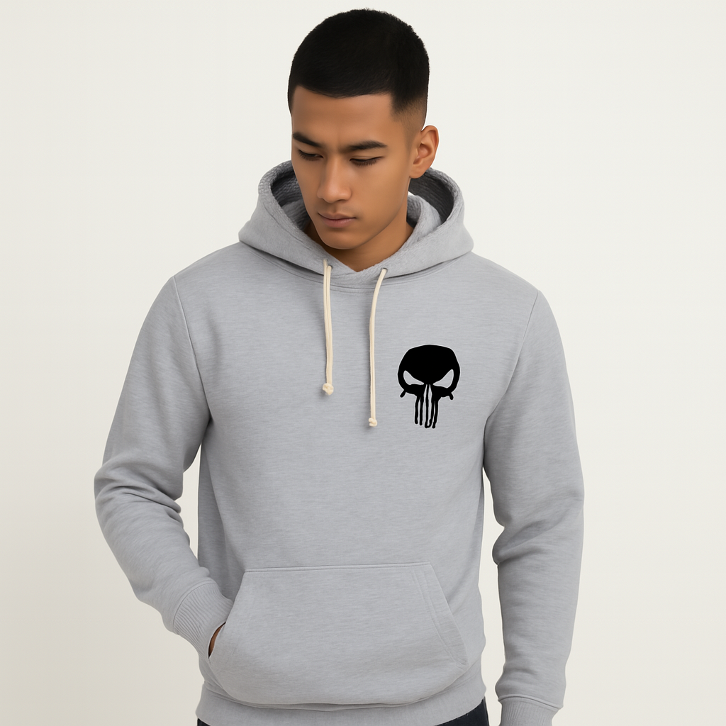 Printed Grey Hoodie for Teens & Adults – Black Skull Graphic, Premium ...